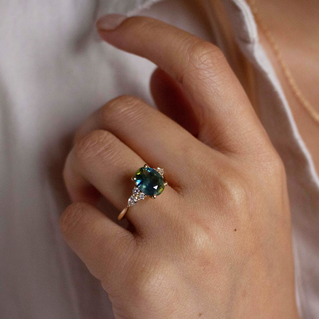 Bi-Colour Sapphire Cluster Engagement Ring – Wild Fawn Jewellery